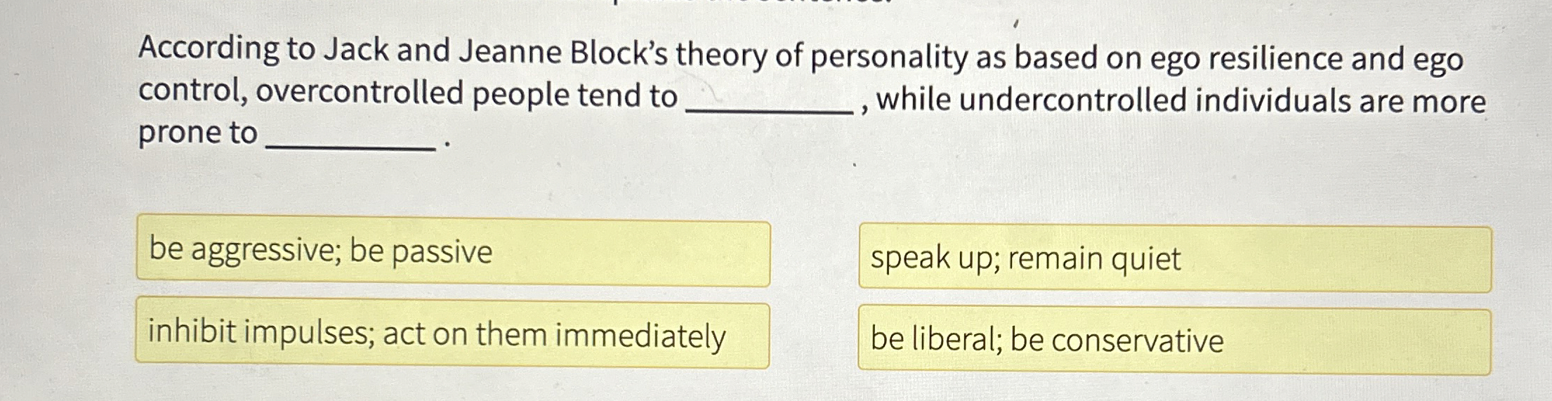 Solved According to Jack and Jeanne Block's theory of | Chegg.com