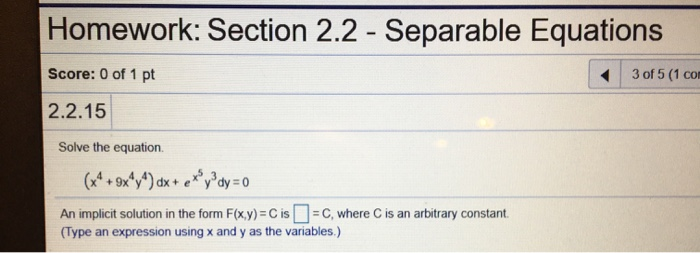 Solved Homework Section 2 2 Separable Equations Score 0