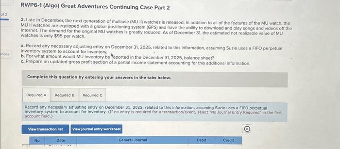 Solved Required information RWP6-1 (Algo) Great Adventures | Chegg.com