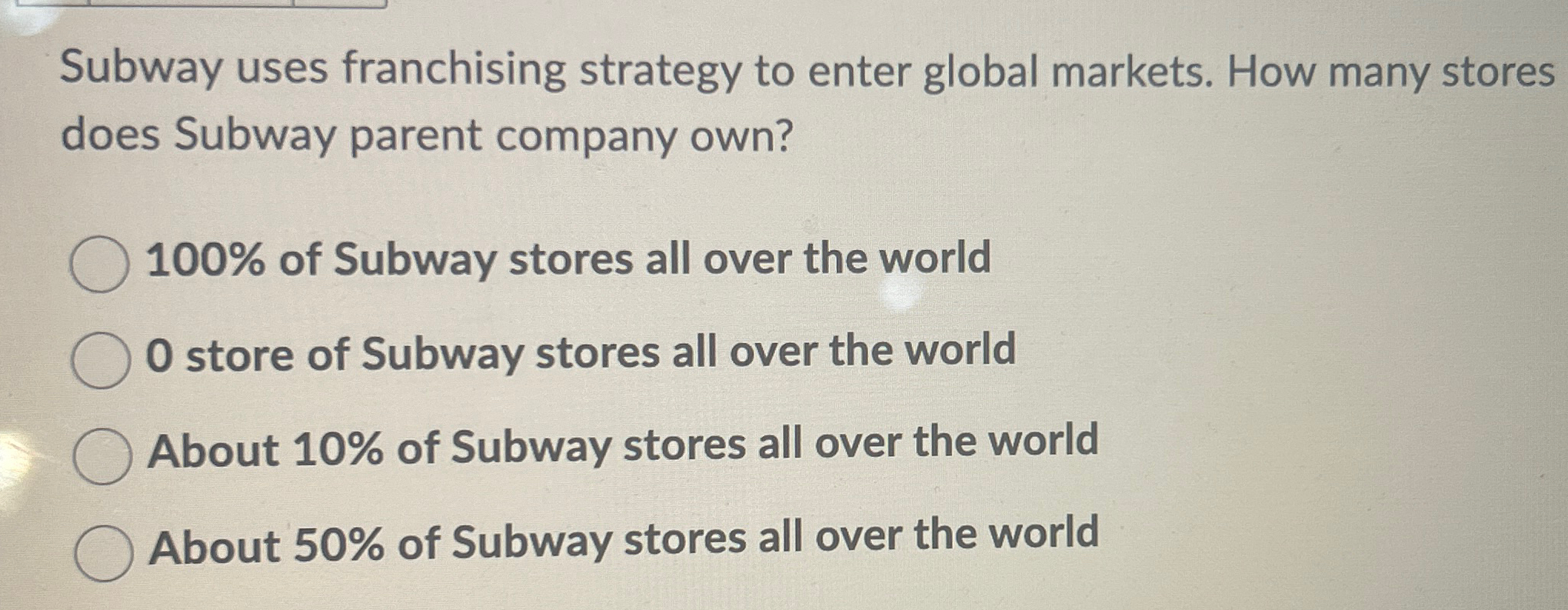 Solved Subway uses franchising strategy to enter global | Chegg.com