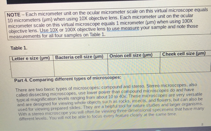 NOTE - Each micrometer unit on the ocular micrometer | Chegg.com