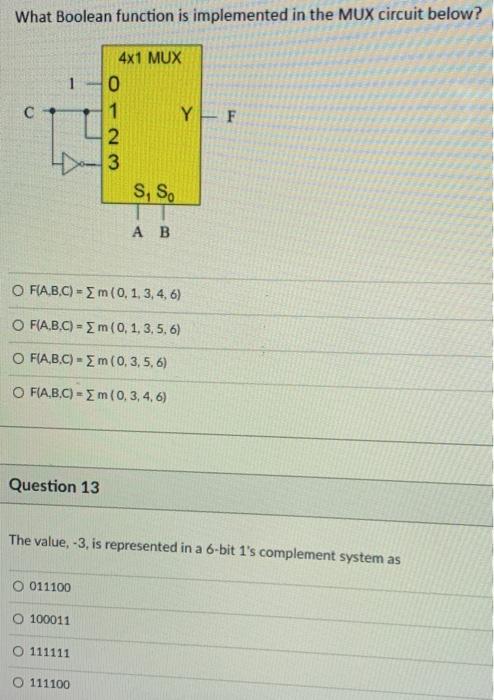 Solved What Boolean function is implemented in the MUX | Chegg.com