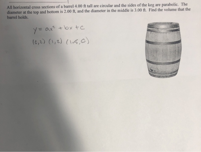 Solved All horizontal cross sections of a barrel 4.00 ft | Chegg.com