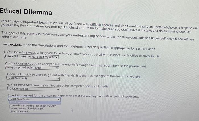 Solved Ethical Dilemma This activity is important because we | Chegg.com