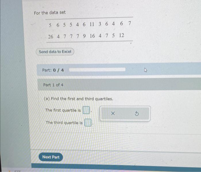 Solved For the data set Part: 0/4 Part 1 of 4 (a) Find the | Chegg.com