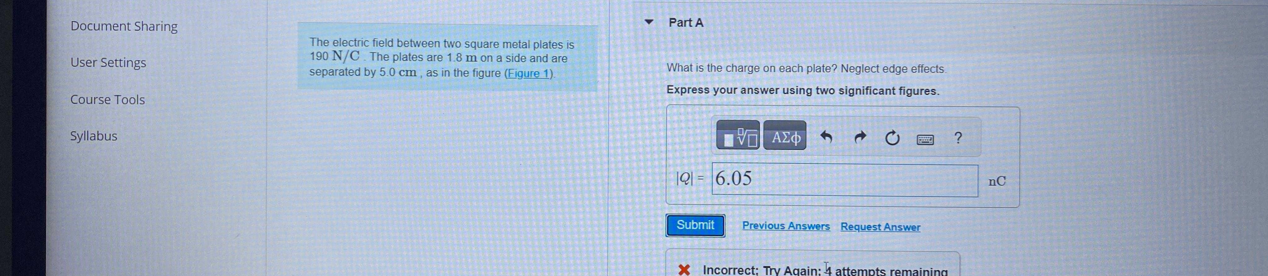 Solved Document SharingUser SettingsCourse ToolsSyllabusPart | Chegg.com