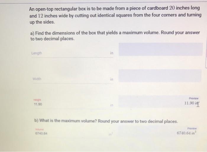 Solved An open-top rectangular box is to be made from a | Chegg.com