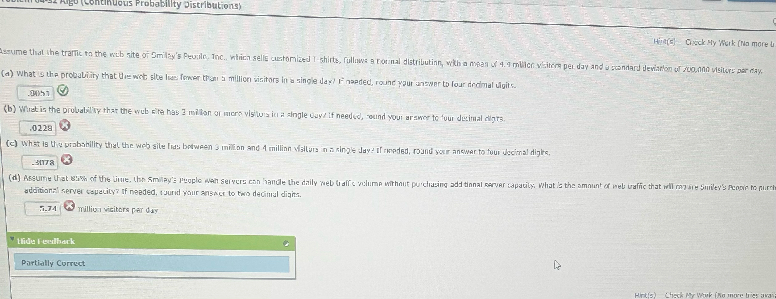 Solved Hint(s) ﻿Check My Work (No more tr(a) ﻿What is the | Chegg.com
