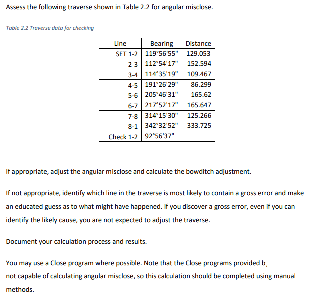 Solved Assess the following traverse shown in Table 2.2 ﻿for | Chegg.com