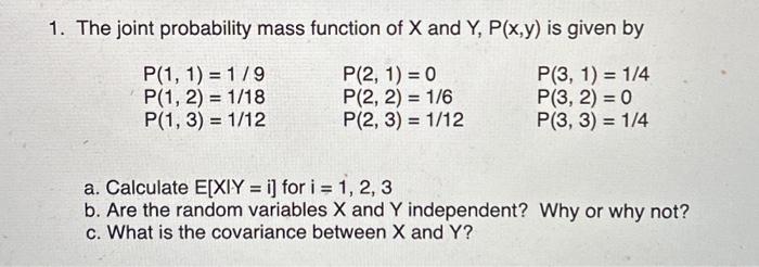 Solved 1. The joint probability mass function of X and | Chegg.com