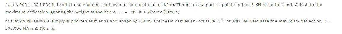 Solved 4. a) A 203 x 133 UB30 is fixed at one end and | Chegg.com