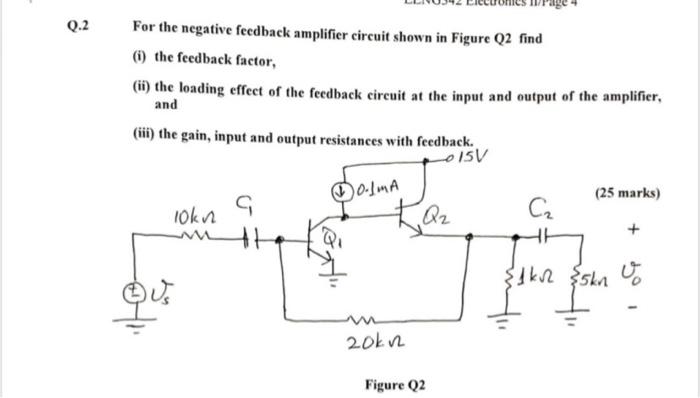 Solved Q.2 For the negative feedback amplifier circuit shown | Chegg.com