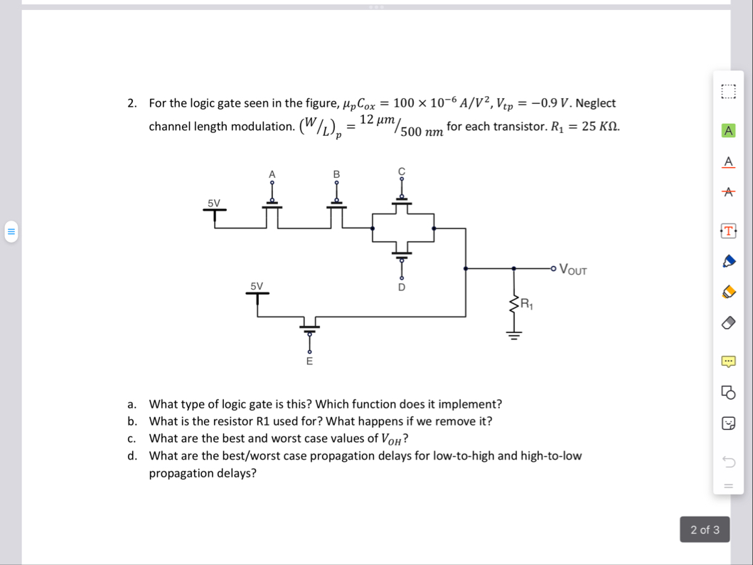 Solved For the logic gate seen in the figure, | Chegg.com