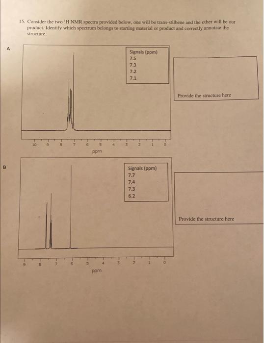 Solved 15. Consider the two 'H NMR spectra provided below, | Chegg.com