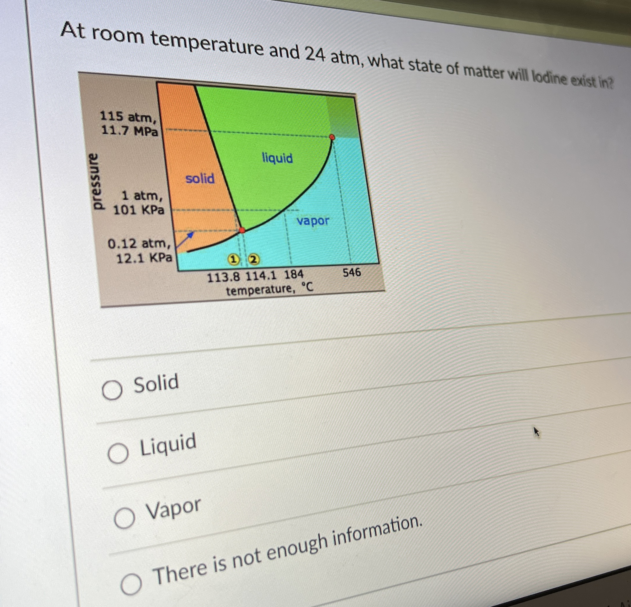 Solved At room temperature and 24atm, what state of matter | Chegg.com