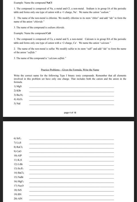 Solved Example: Name the compound Naci 1. The compound is | Chegg.com