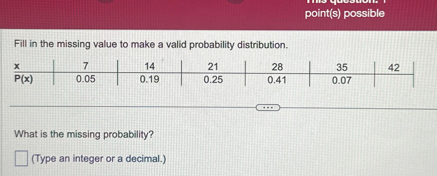 Solved point(s) ﻿possibleFill in the missing value to make a | Chegg.com