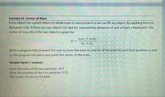 Solved Exercise #1: Center of Mass Every object has a point | Chegg.com