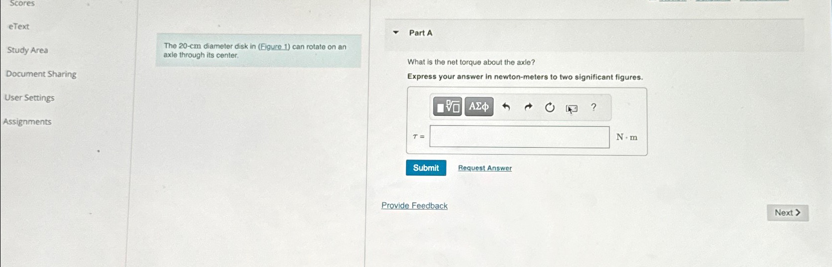 Solved ScoreseTextStudy AreaThe 20-cm ﻿diameter disk in | Chegg.com