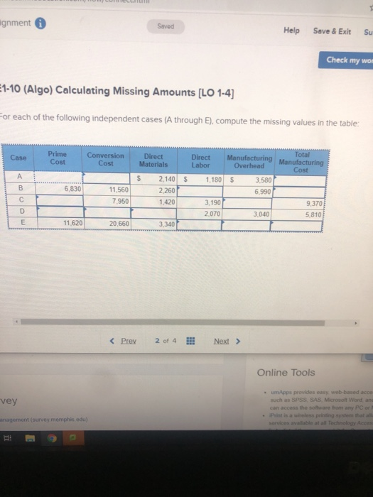 Solved ignment Saved Help Save & Exit Su Check my wo E1-10 | Chegg.com