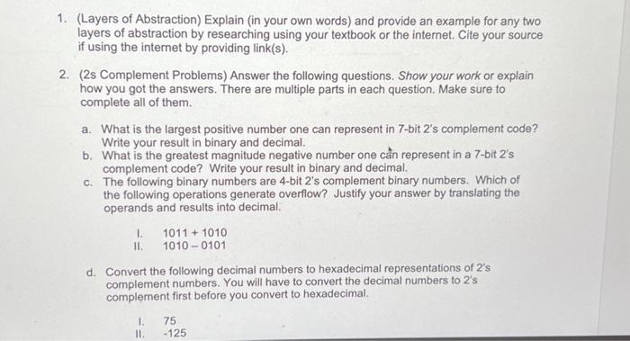 Solved 1. (Layers of Abstraction) Explain (in your own | Chegg.com