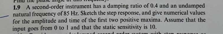 Solved 1.9 A second-order instrument has a damping ratio of | Chegg.com