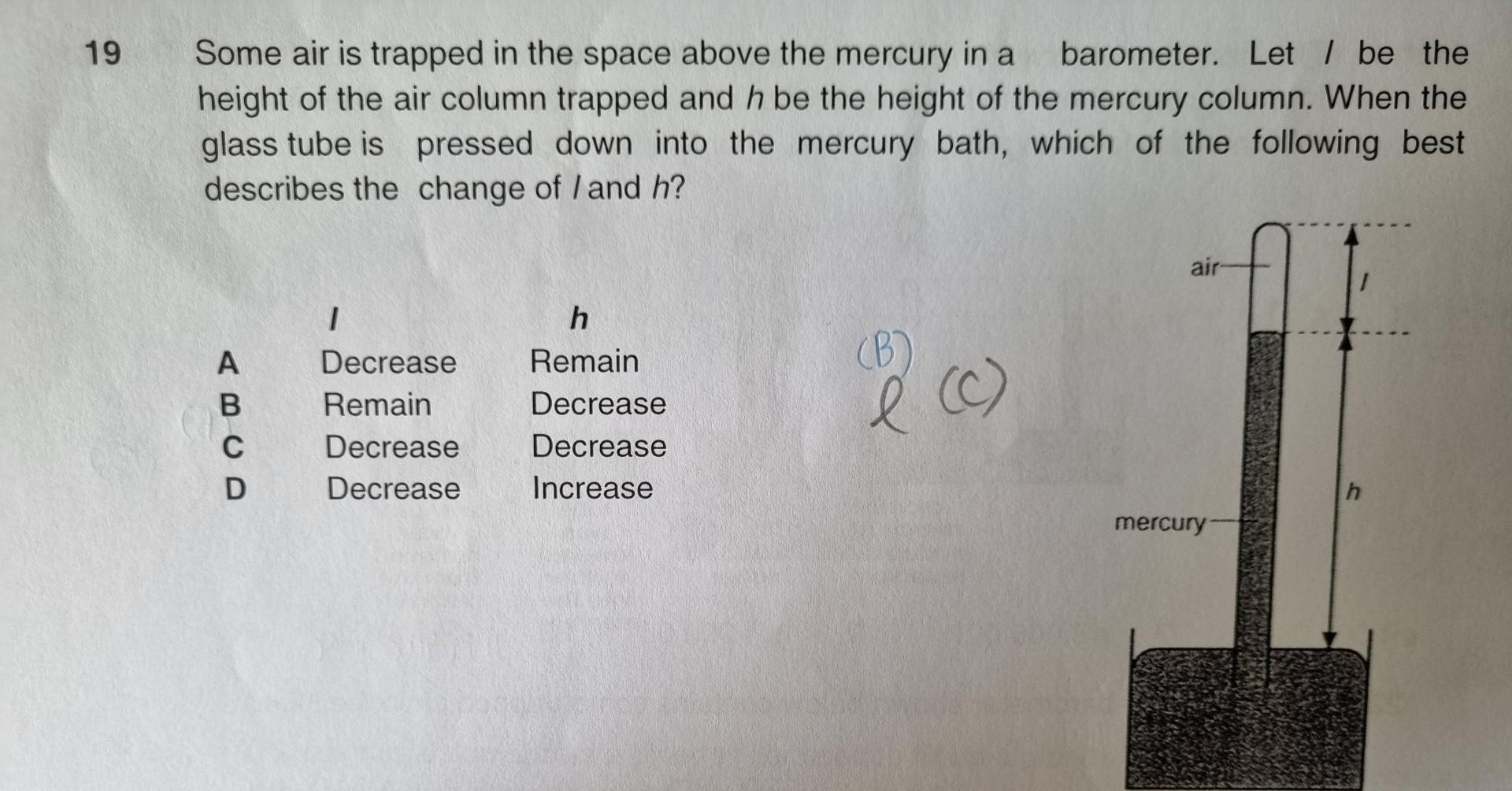Solved Some air is trapped in the space above the mercury in | Chegg.com
