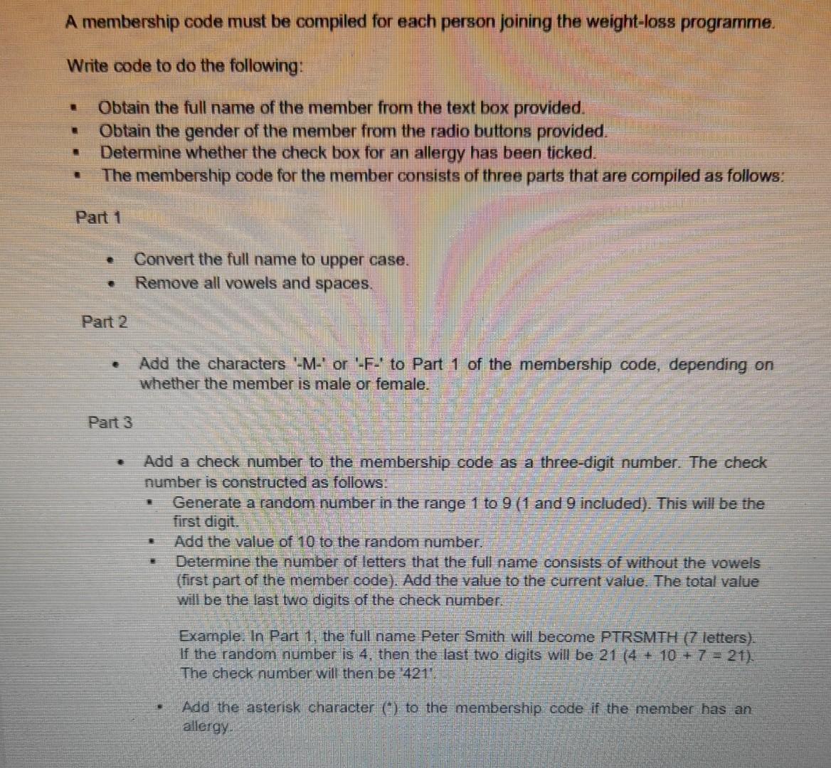 Solved A membership code must be compiled for each person | Chegg.com