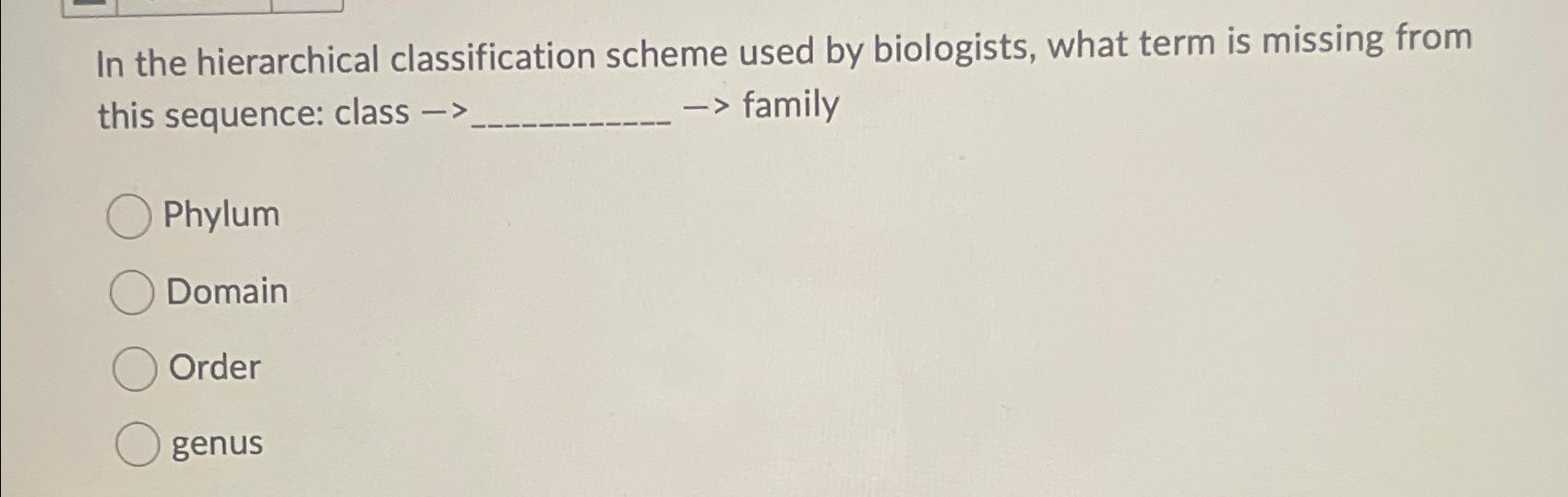 Solved In the hierarchical classification scheme used by | Chegg.com