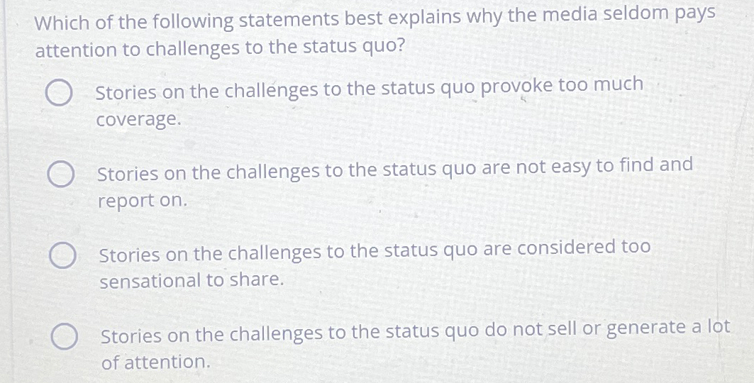 Solved Which of the following statements best explains why | Chegg.com