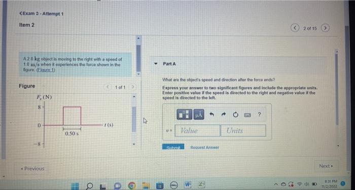 Solved A2 0 Kg Object B Moving To The Right With A Speed Of