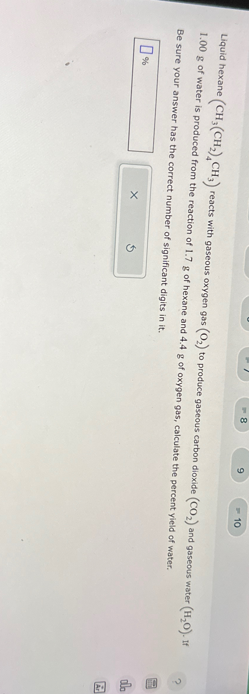 Solved Liquid hexane (CH3(CH2)4CH3) ﻿reacts with gaseous | Chegg.com