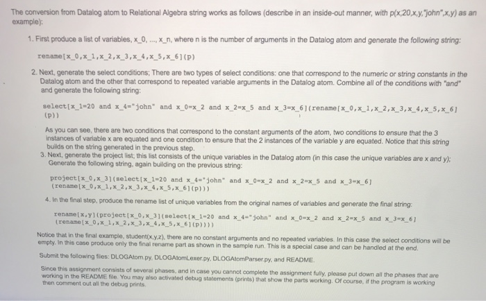 Datalog Atom to Relational Algebra Write a Python | Chegg.com