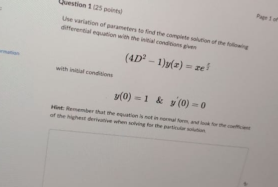 Question 1 (25 ﻿points)Use variation of parameters to | Chegg.com