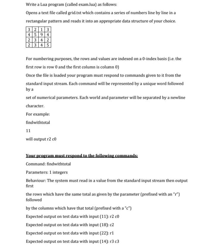 Solved Write a Lua program (called exam.lua) as follows: | Chegg.com