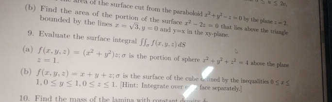 Solved (b) ﻿Find the area of the surface cut from the | Chegg.com