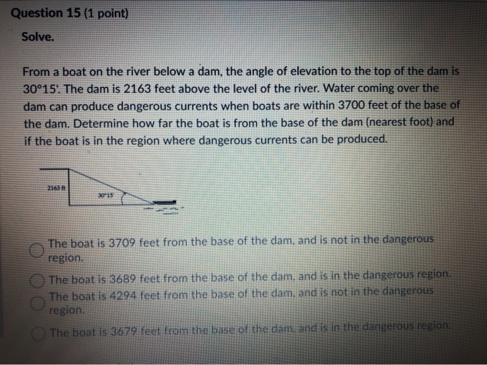 Solved Question 15 (1 point) Solve. From a boat on the river | Chegg.com