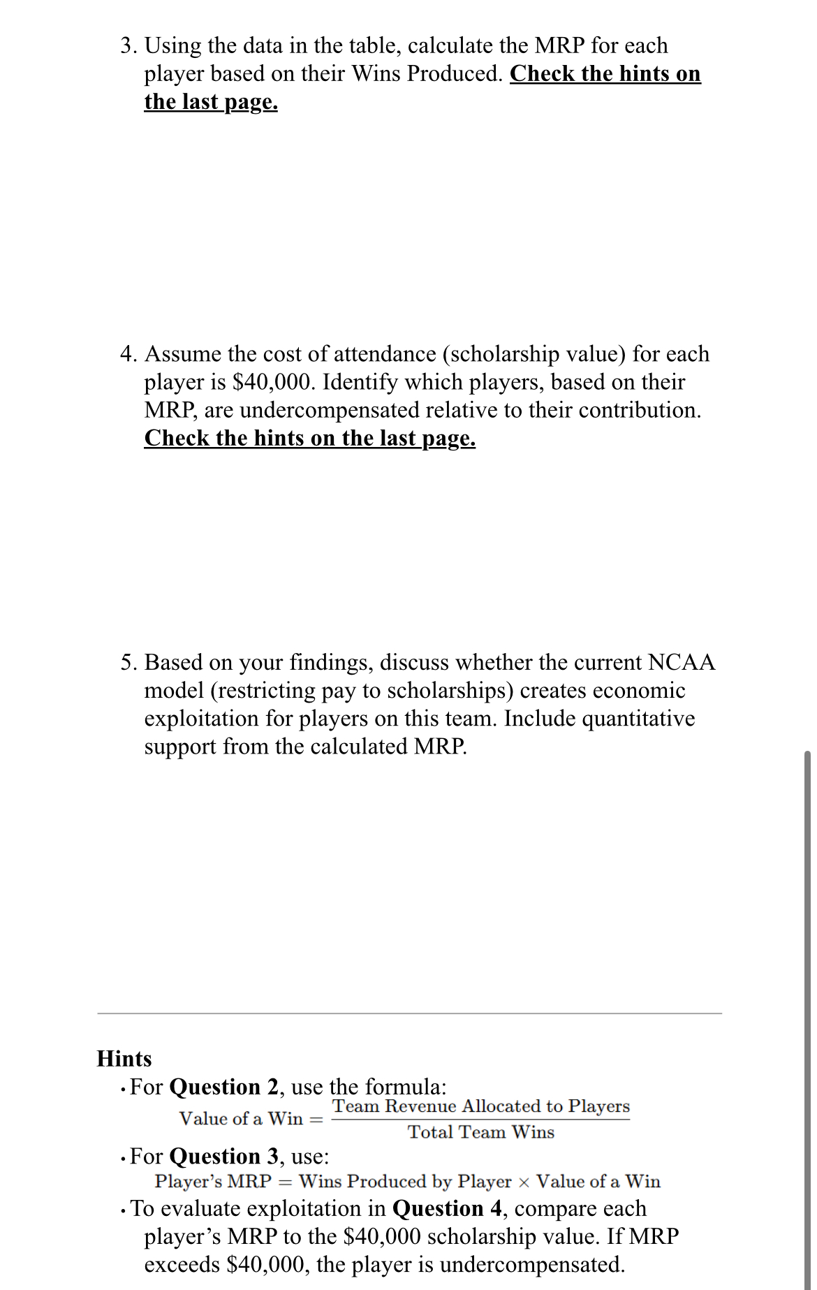 Solved Using the data in the table, calculate the MRP for | Chegg.com