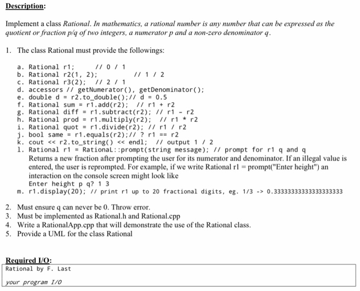 Solved Description Implement A Class Rational In