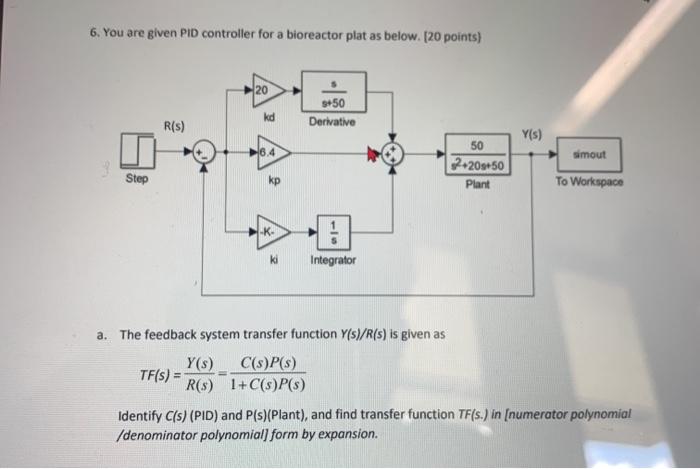 Solved 6. You are given PID controller for a bioreactor plat | Chegg.com