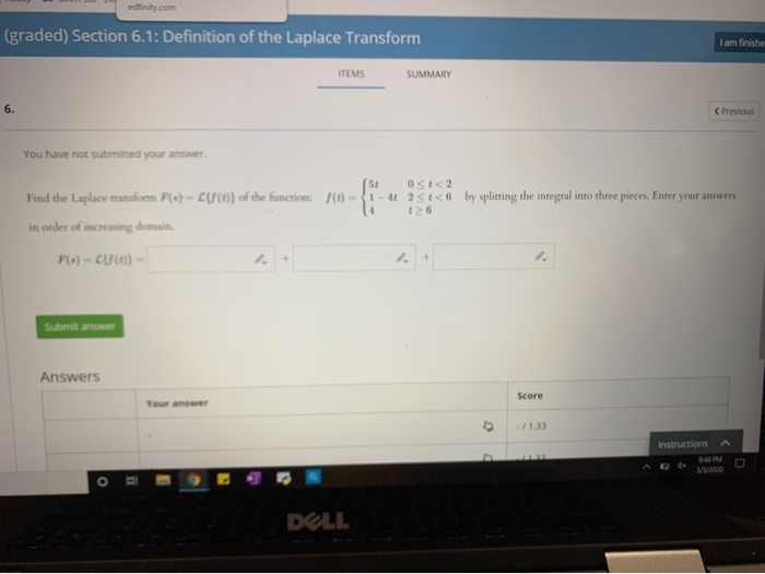 Solved edfinity.com (graded) Section 6.1: Definition of the | Chegg.com