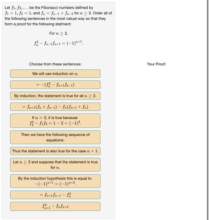 Solved Let fi, f2... be the Fibonacci numbers defined by fi= | Chegg.com