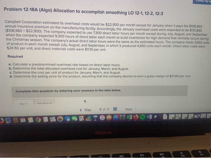 Solved Check my w Problem 12-18A (Algo) Allocation to | Chegg.com