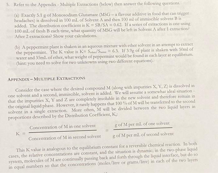 Solved 5. Refer to the Appendix - Multiple Extractions | Chegg.com