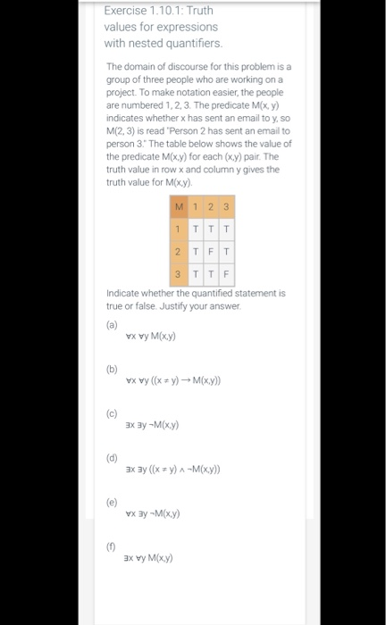 Solved Exercise 1.10.1: Truth values for expressions with | Chegg.com