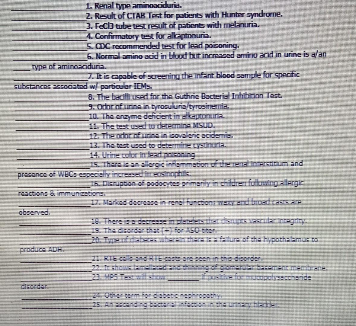1. Renal type aminoaciduria. 2. Result of CTAB Text | Chegg.com