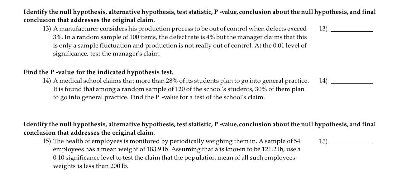 Identify the null hypothesis, alternative hypothesis, | Chegg.com