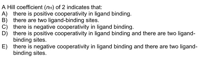 Solved C) A Hill coefficient (nb) of 2 indicates that: A) | Chegg.com