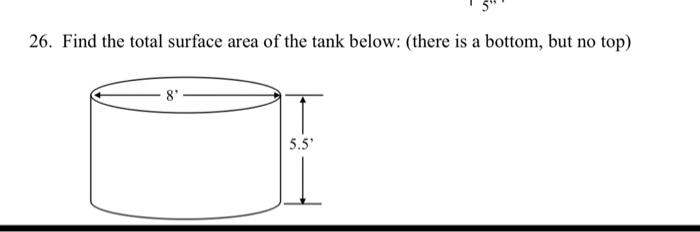 Solved 26. Find the total surface area of the tank below: | Chegg.com