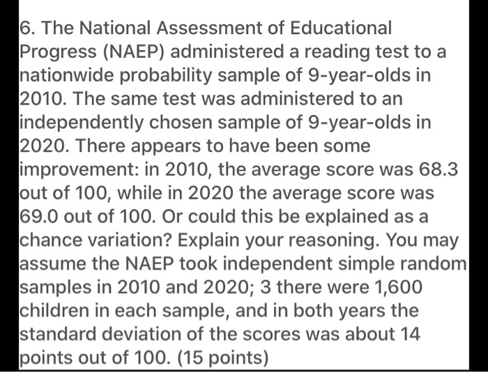Solved 6. The National Assessment of Educational Progress | Chegg.com